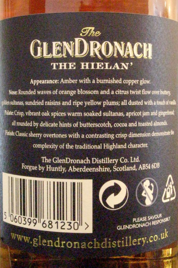 GLENDRONACH THE HIELAN' 8 years 格蘭多納 8年 雙桶 (700ml 46%) - ~ Kuva Whisky ...