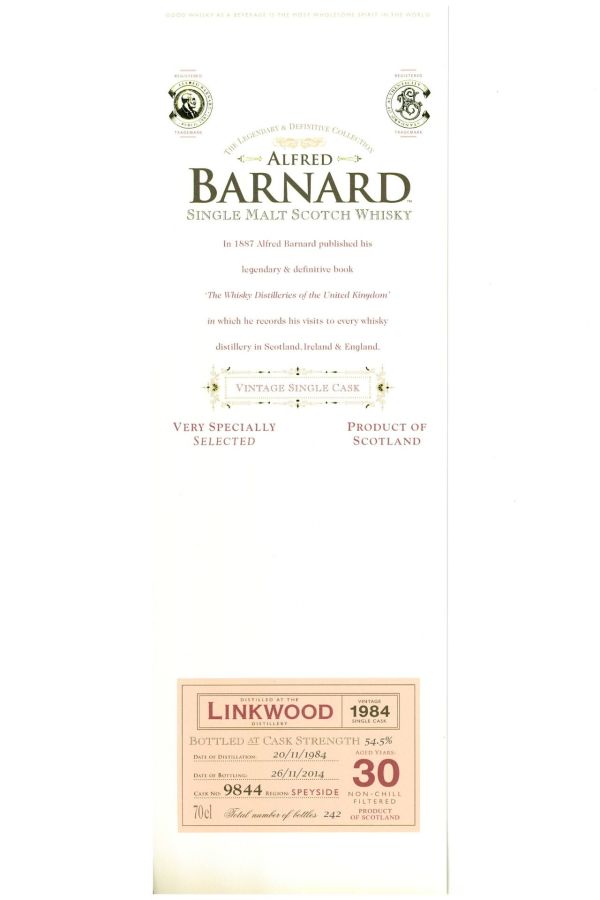 ALFRED BARNARD Linkwood 1984 30 years Single Cask 林肯伍德 1984 30年 單桶原酒 ...