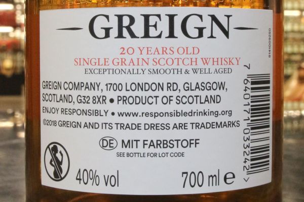 Greign 20 Years Single Grain Scotch Whisky 大豐收 20年 單一穀物威士忌 (700ml 40% ...